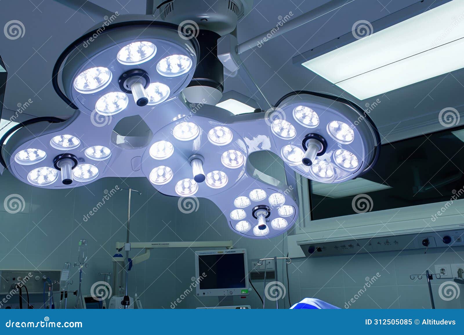 Overhead Surgical Lights on in Operation Room Stock Image - Image of ...