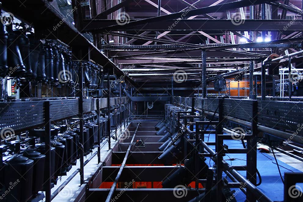 Overhead Theater Stage Lighting Stock Image - Image of theatrical, beam ...