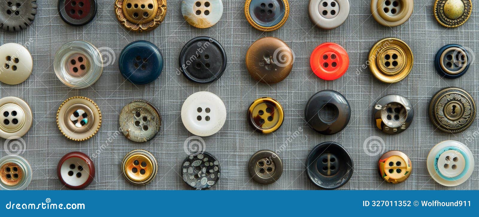 Overhead Top Down View of a Collection of Different Types of Buttons ...