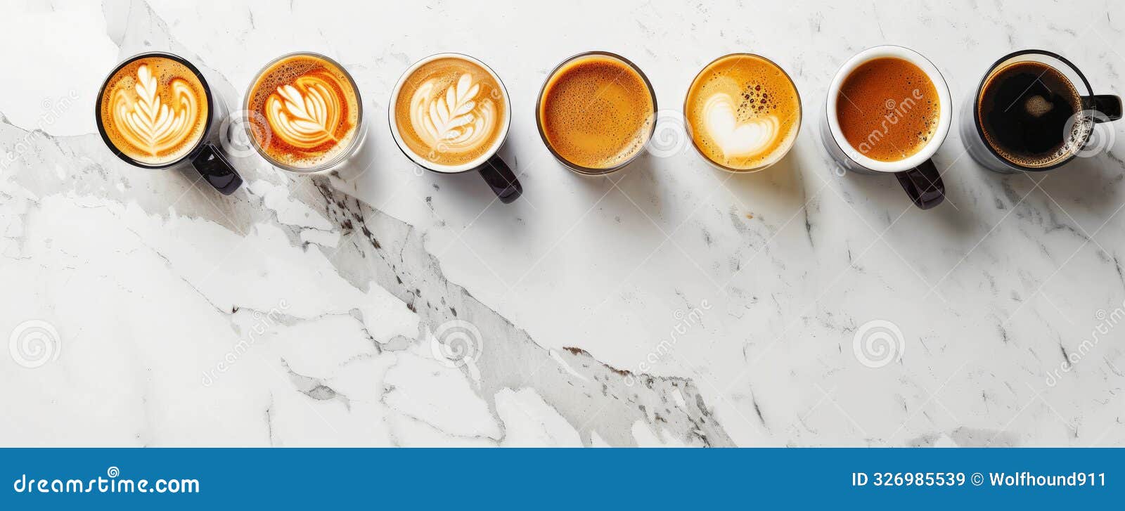 Overhead Top Down View Of A Collection Of Different Types Of Coffee ...