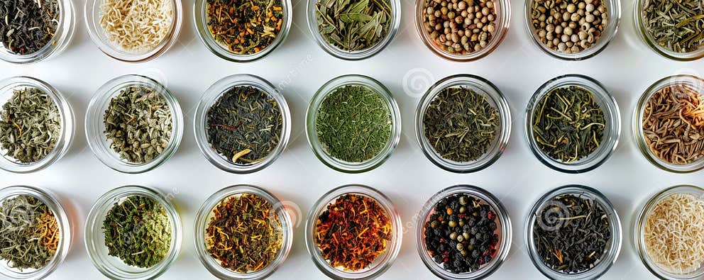 Overhead Top Down View of a Collection of Different Types of Tea Leaves ...