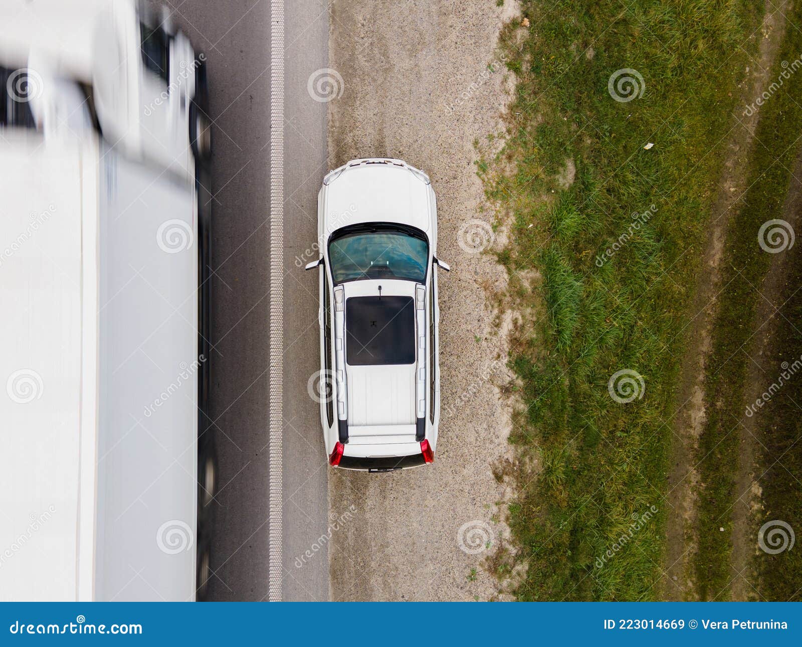 Overhead Top View of Car Parked at Roadside Stock Image - Image of road ...