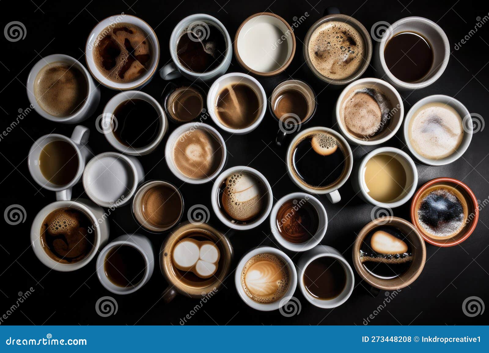 Overhead Top View of Lots of Different Cups of Coffee. Generative Ai ...