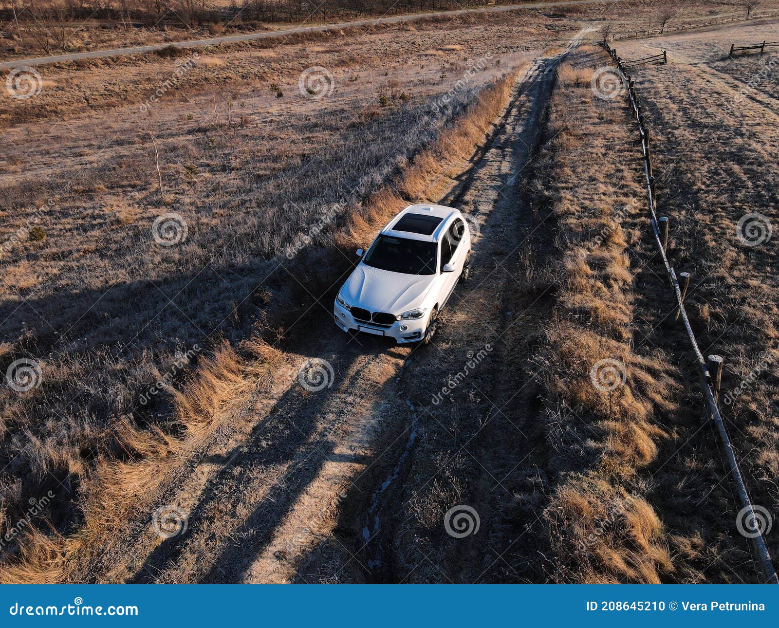 Overhead Top View of the Suv Car Going by Trail Road Stock Photo ...