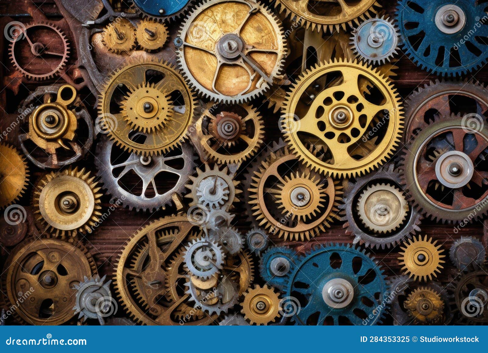 Overhead View of Antique Clock Gears Stock Illustration - Illustration ...