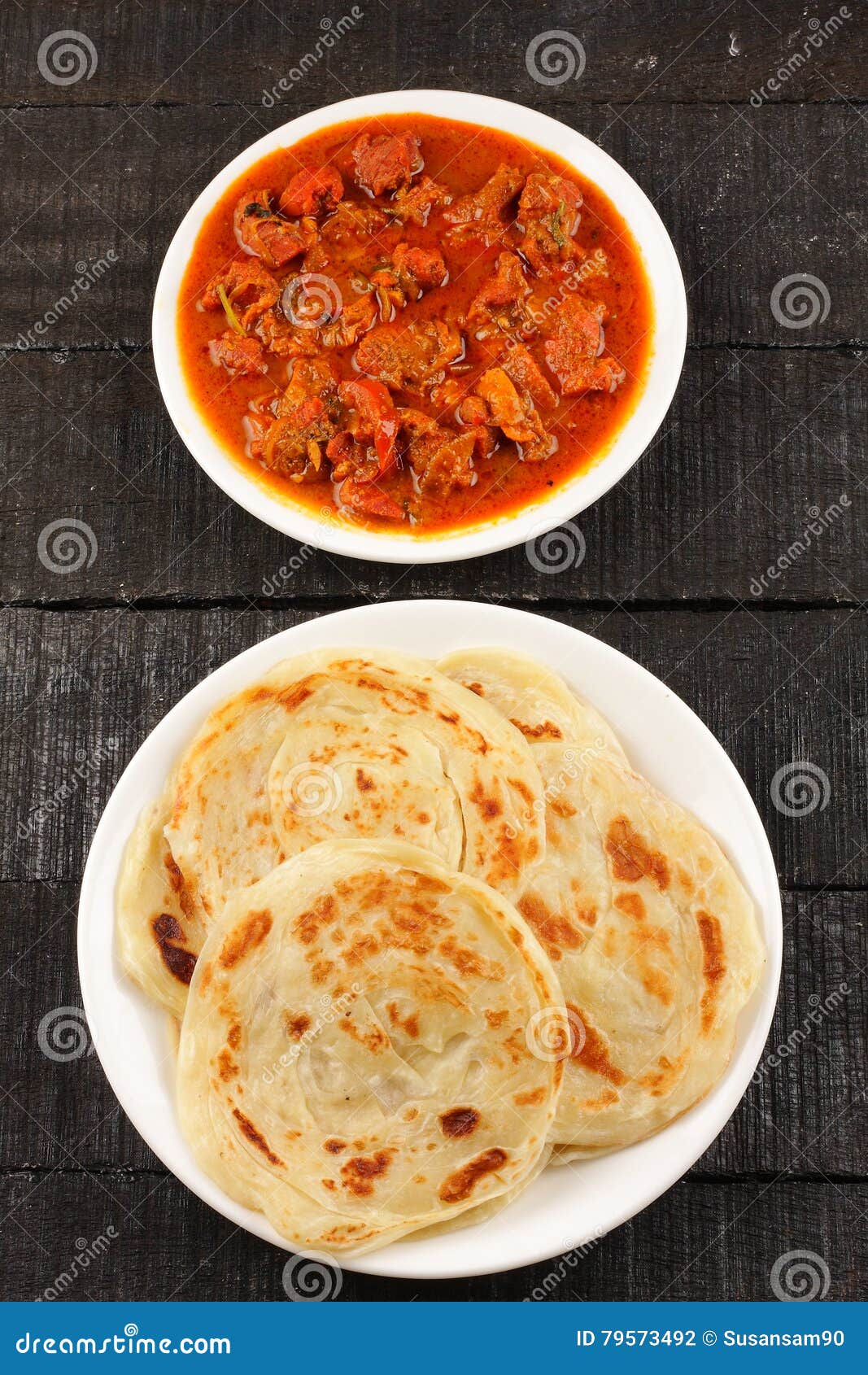 Overhead View-Arabic Food Paratha With Mutton Curry Stock Photo - Image ...