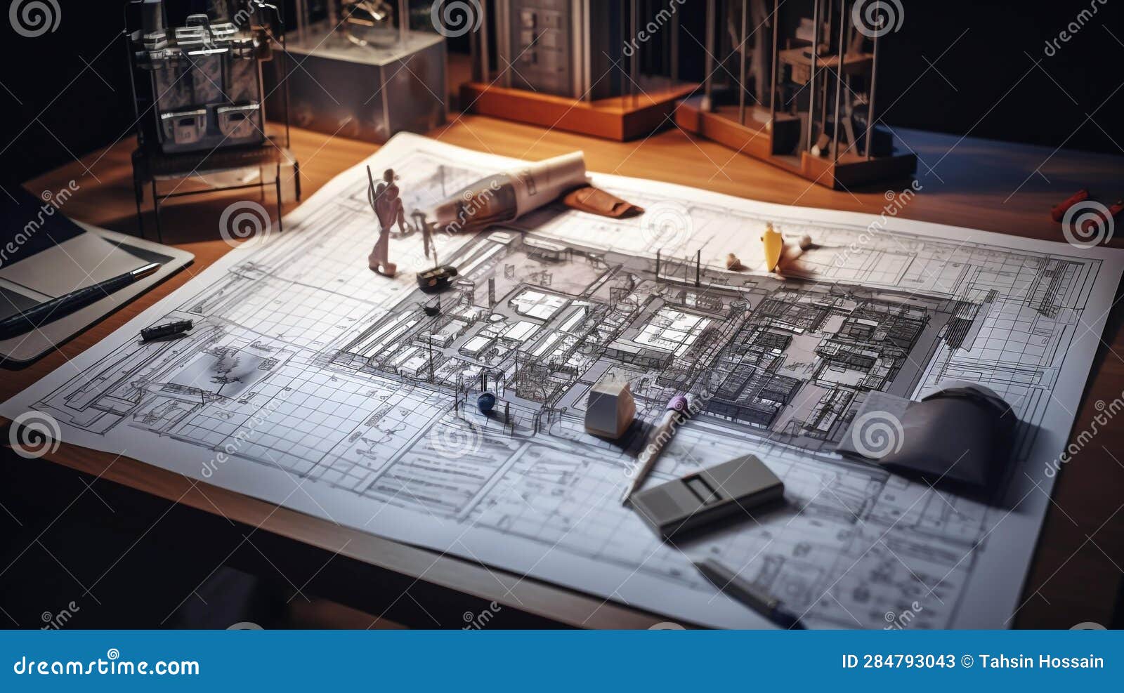 An Overhead View of an Architect S Drafting Table, Showcasing a Variety ...
