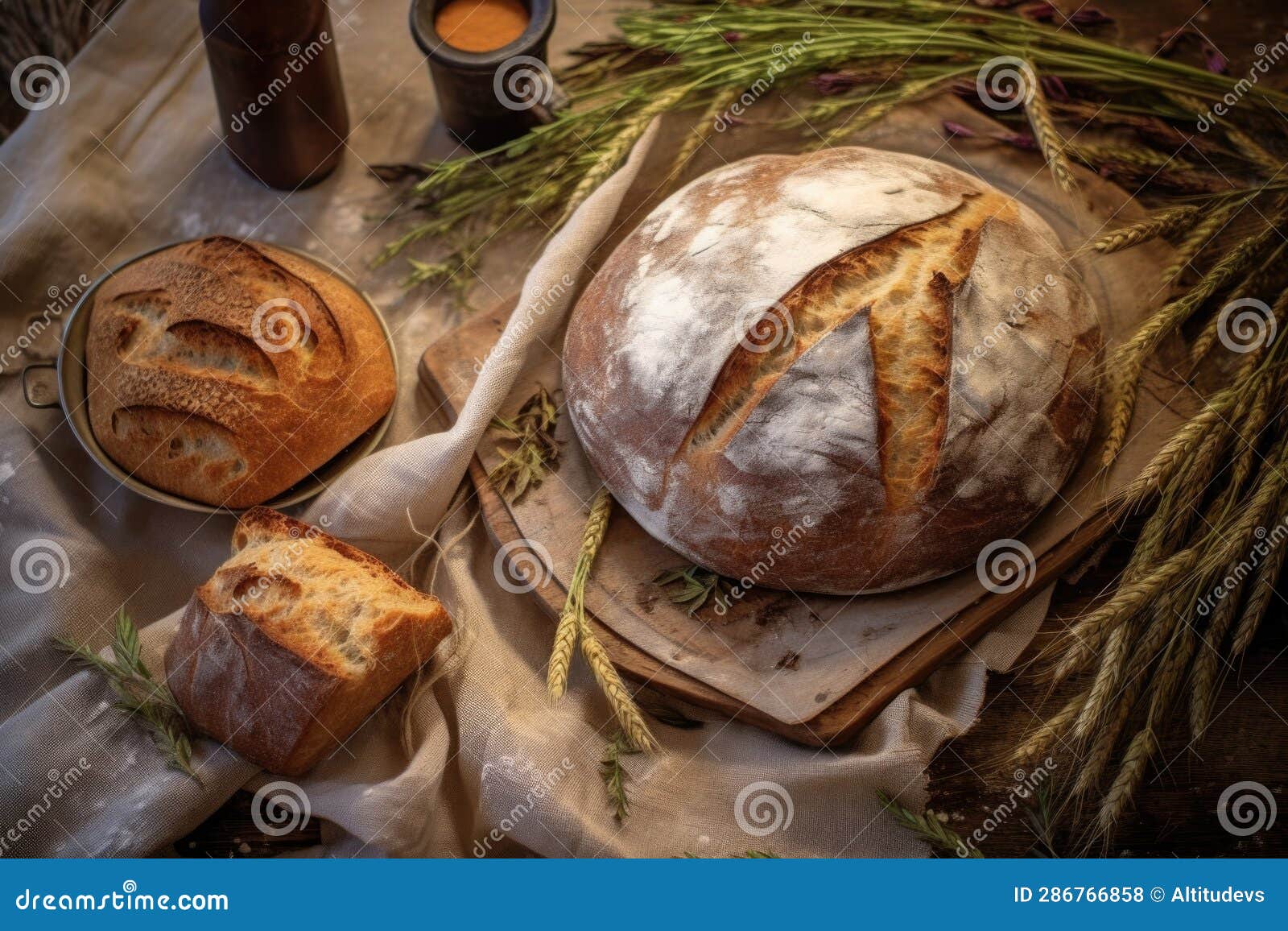 Overhead View of Artisan Bread with Rustic Background Stock Photo ...