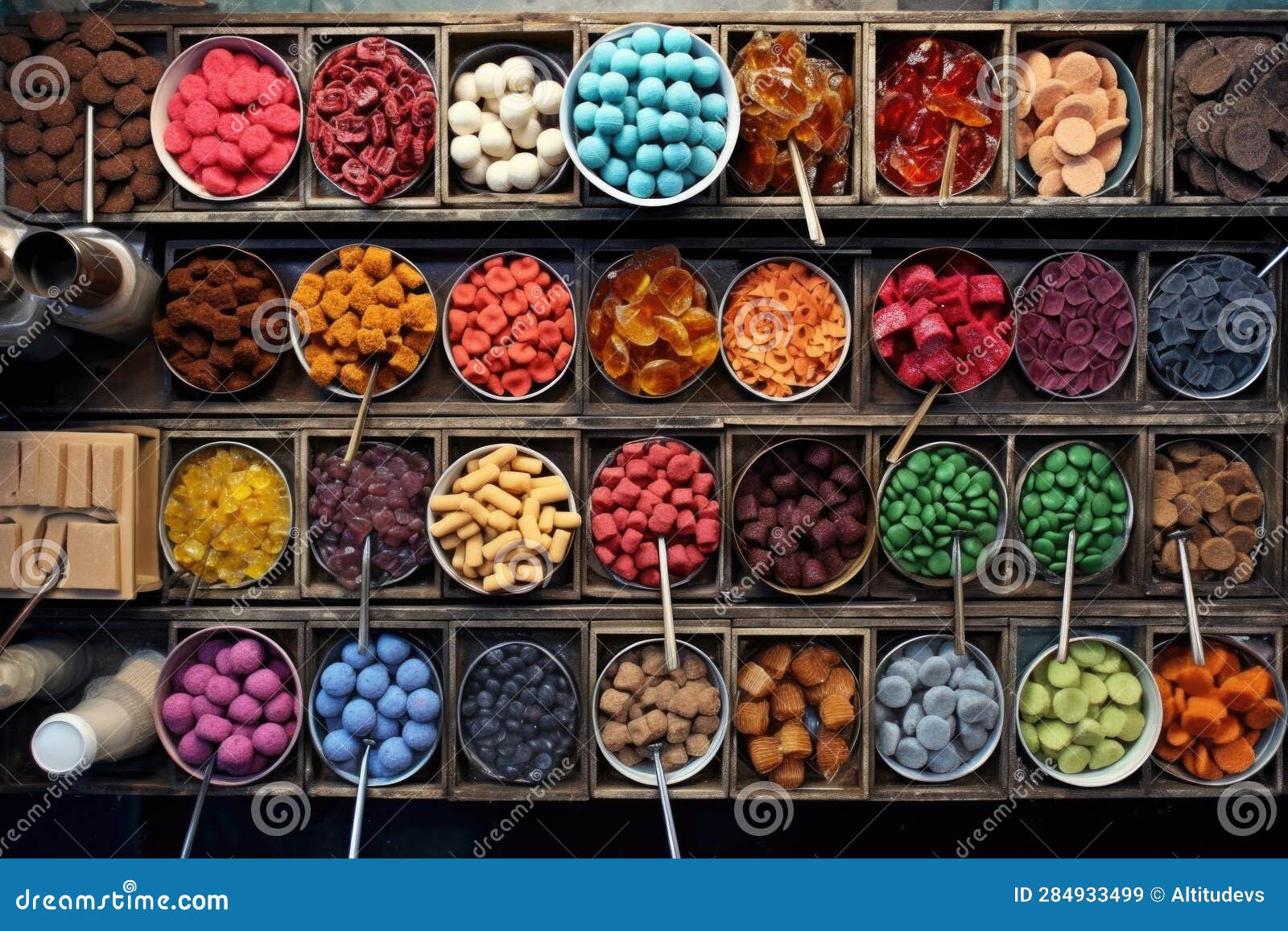 Overhead View of Assorted Candies on Assembly Line Stock Illustration ...