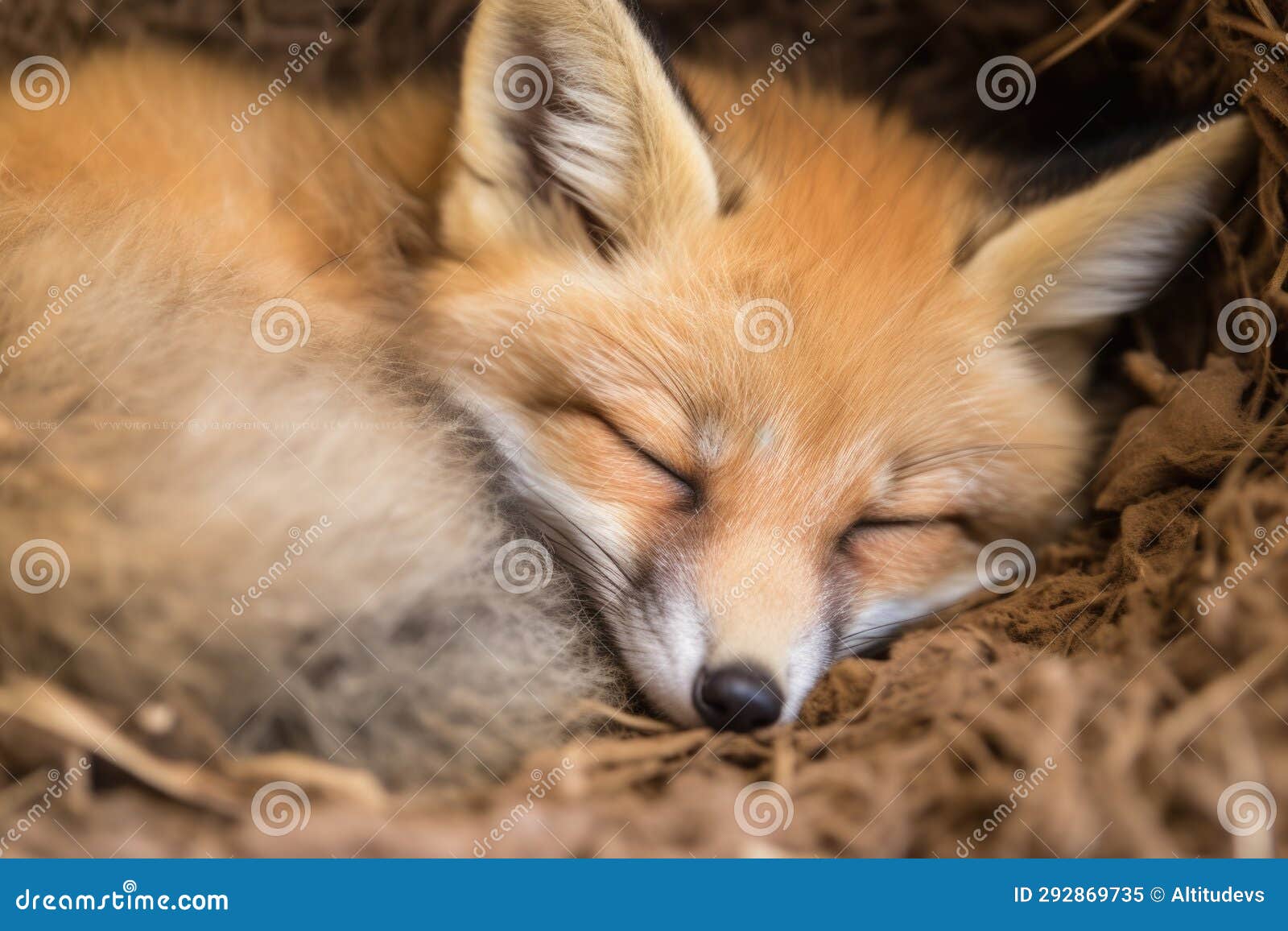 Overhead View of a Baby False Fox Sleeping Next To Its Mother Stock ...