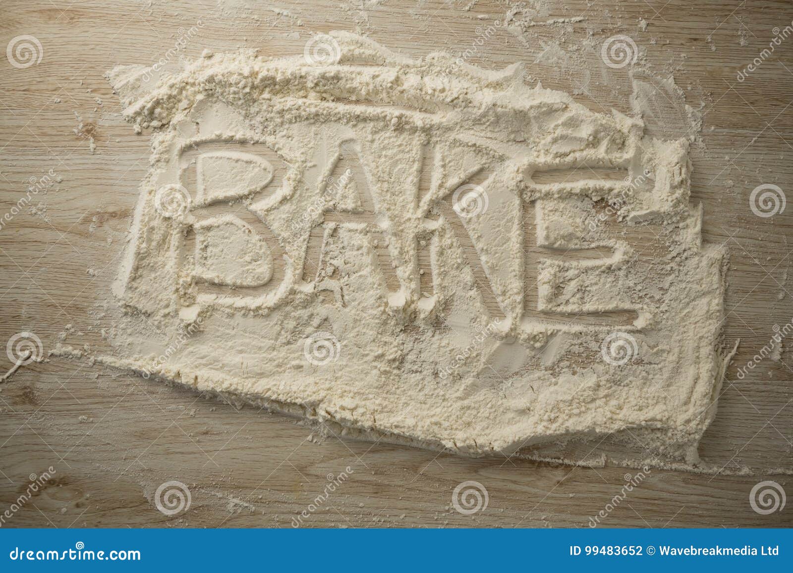 Overhead View of Bake Text on Flour Stock Photo - Image of indoors ...