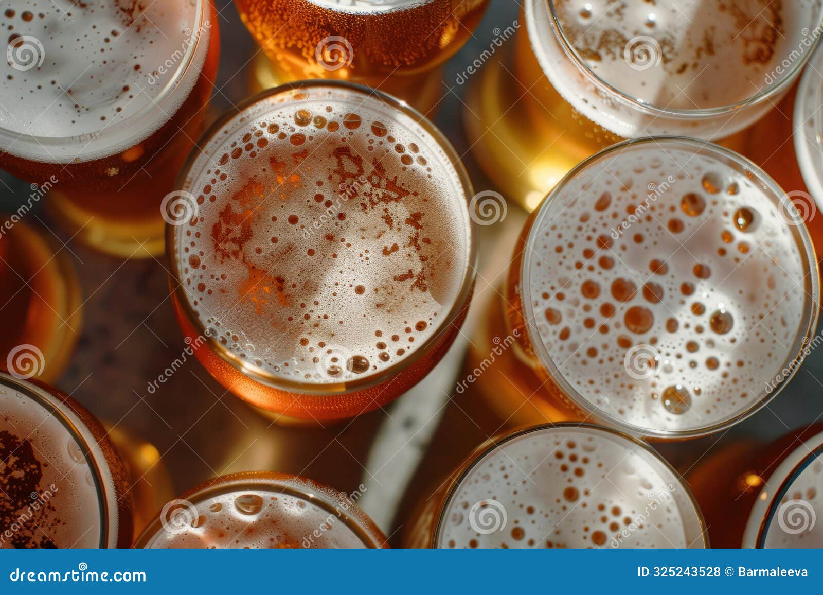 Overhead View of Beer Glasses with Light Reflections Stock Photo ...