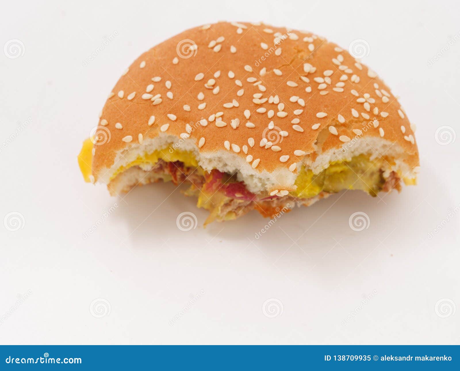 Fast Food Bitten Burger on White Background Stock Image - Image of beef ...