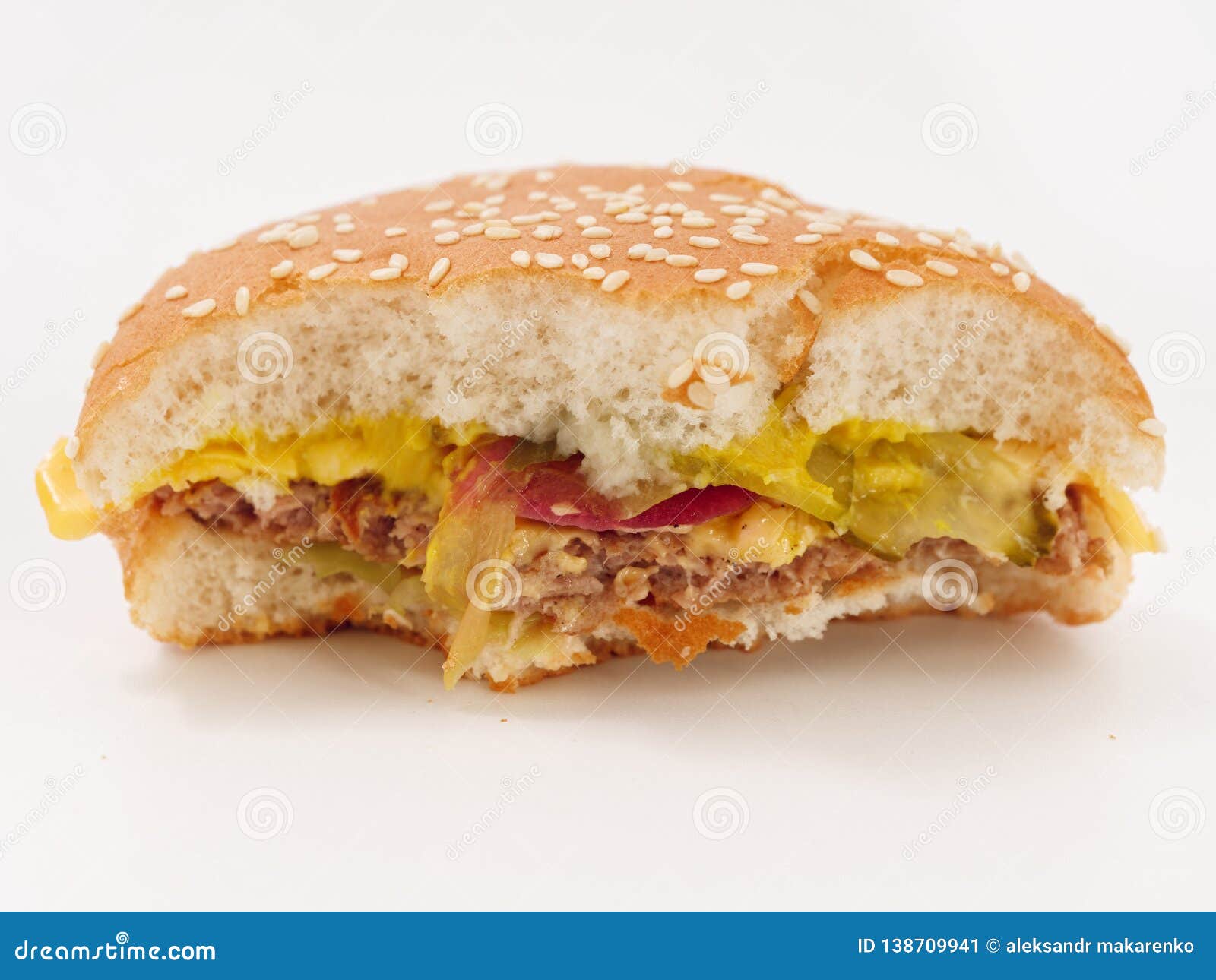 Fast Food Bitten Burger on White Background Stock Image - Image of ...