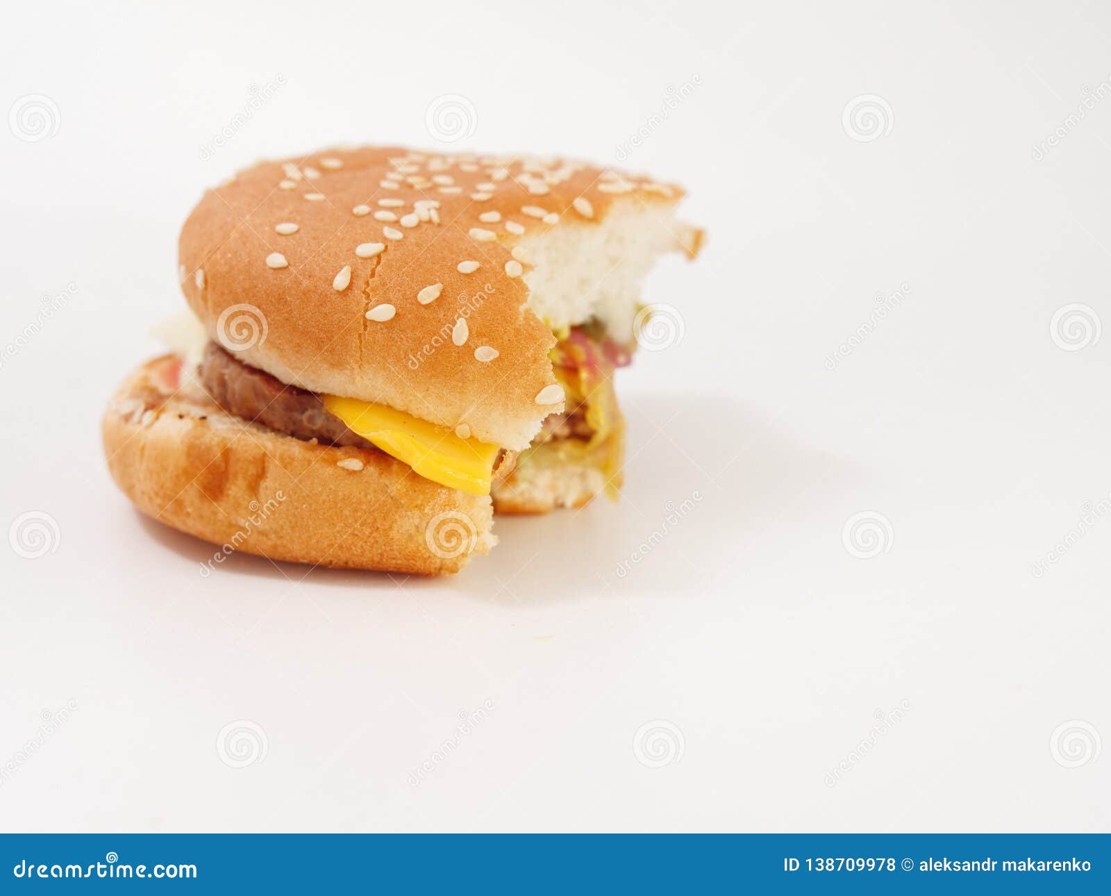Fast Food Bitten Burger on White Background Stock Photo - Image of ...