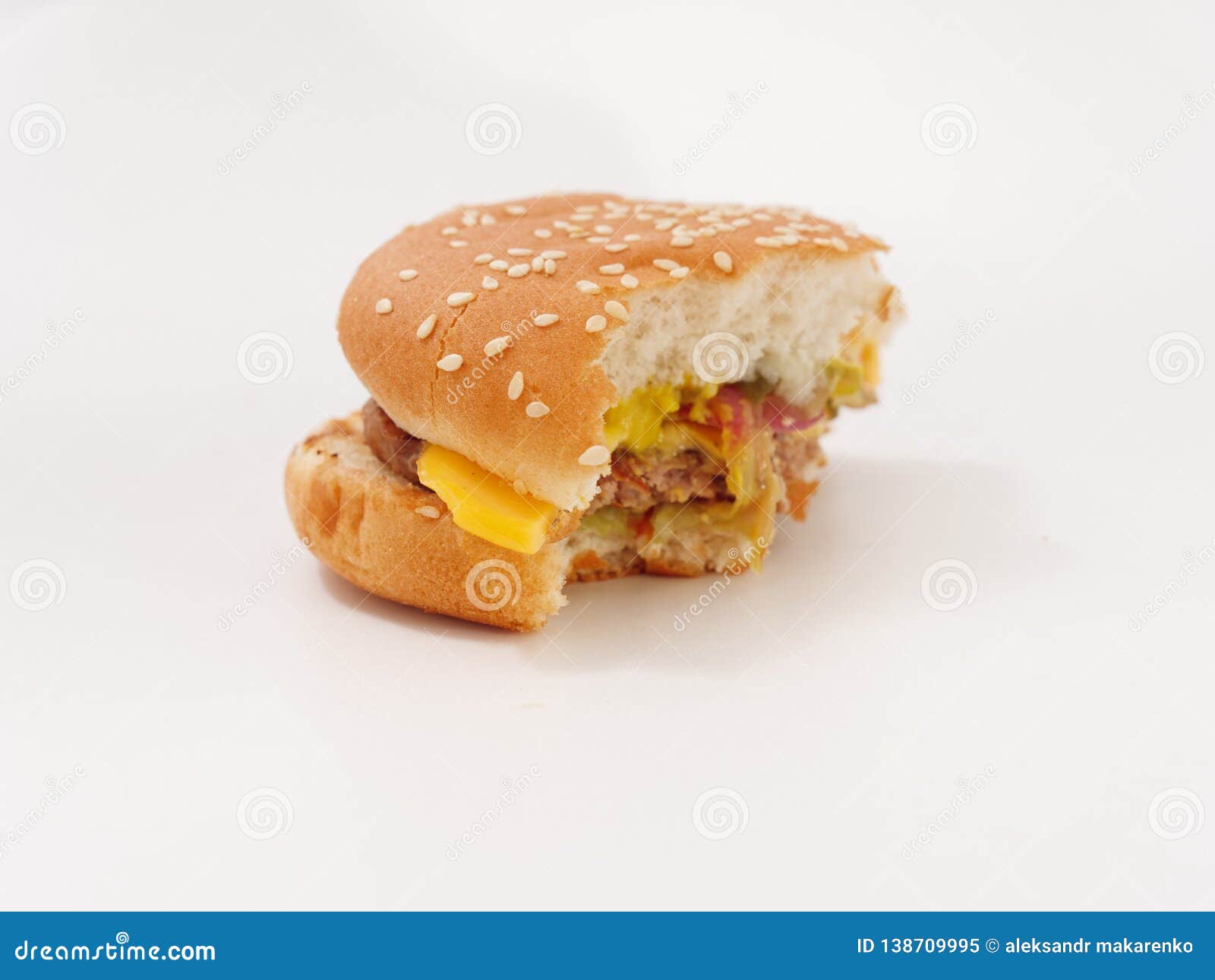 Fast Food Bitten Burger on White Background Stock Image - Image of ...