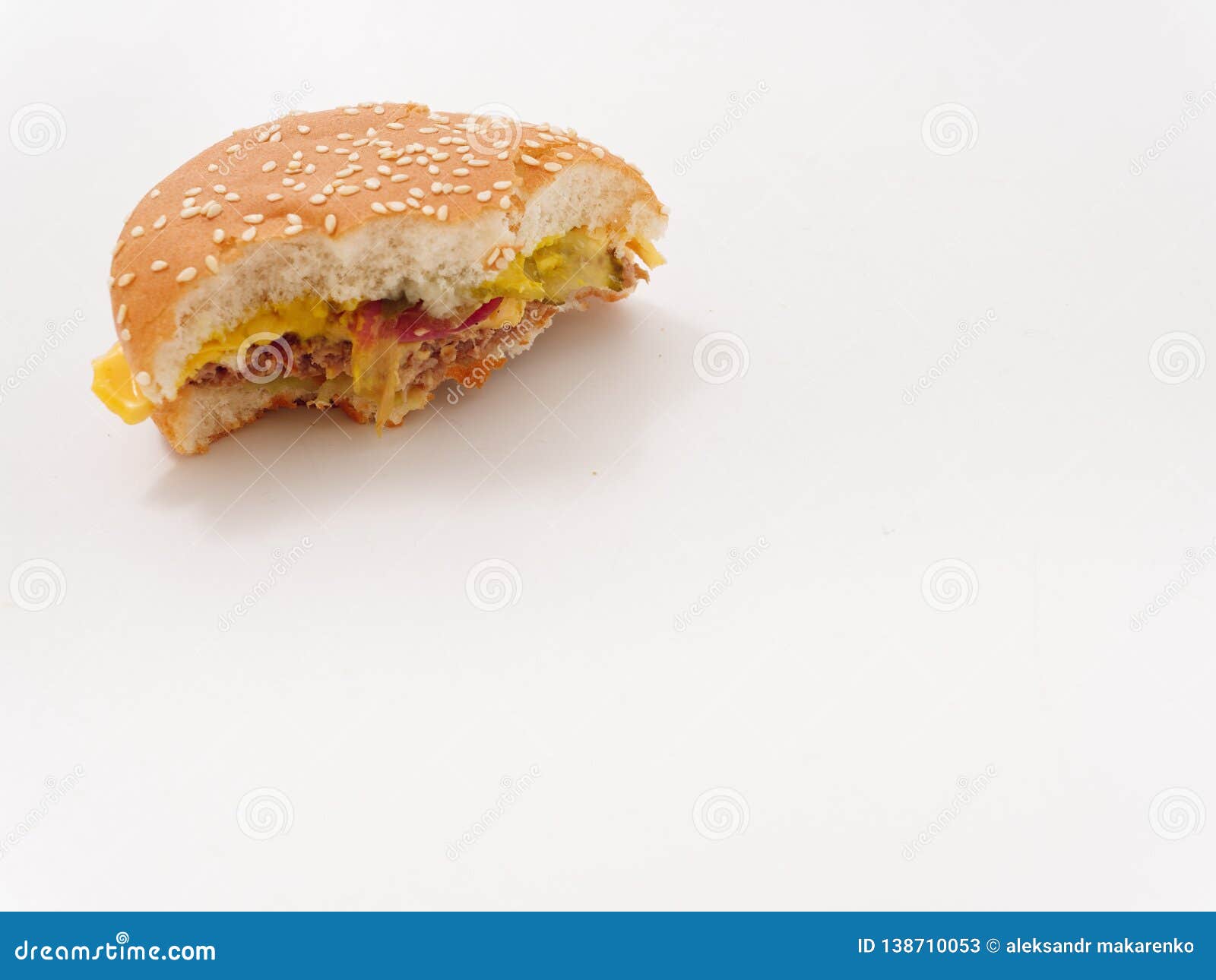 Fast Food Bitten Burger on White Background Stock Image - Image of diet ...