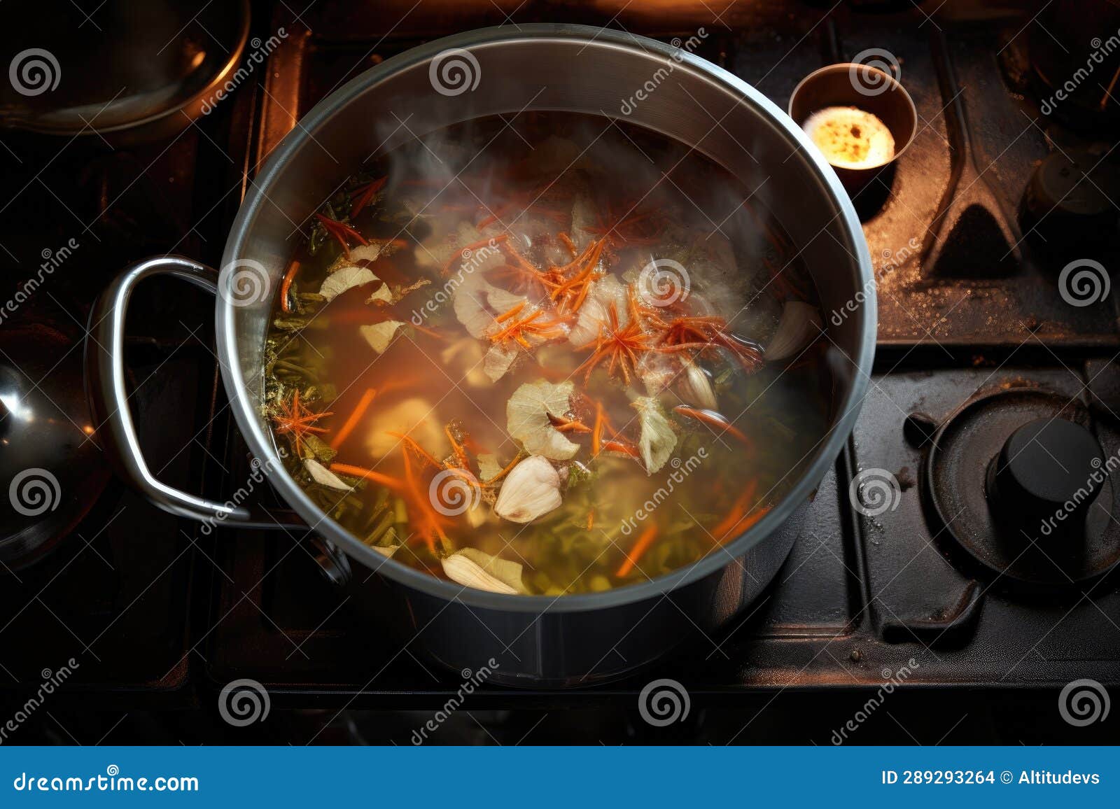 Overhead View of Boiling Pot of Soup on Stove Stock Photo - Image of ...