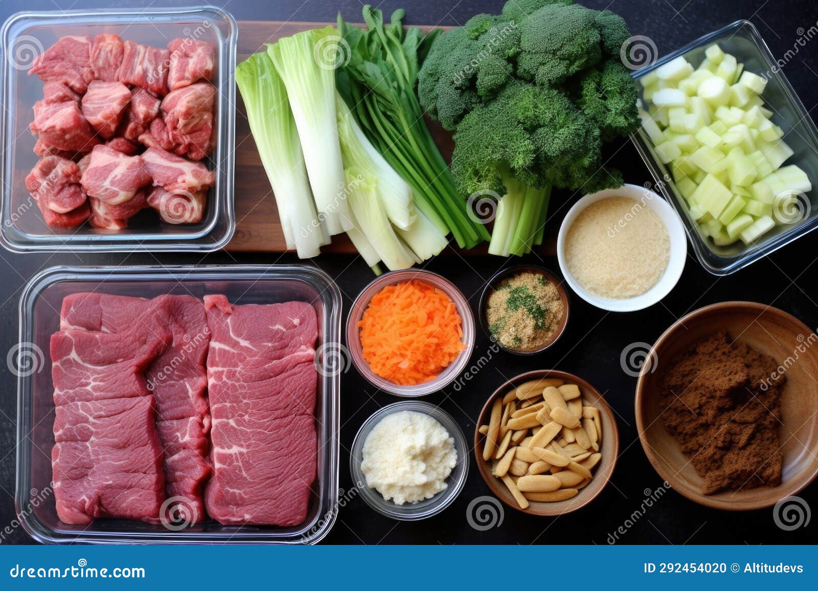 Overhead View of Bulgogi Meal Prep Ingredients Stock Photo - Image of ...