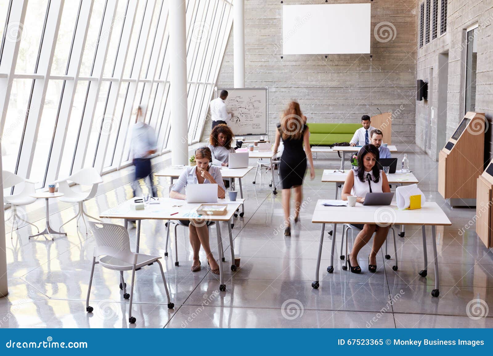 Overhead View of Businesspeople Working at Desks in Office Stock Image ...