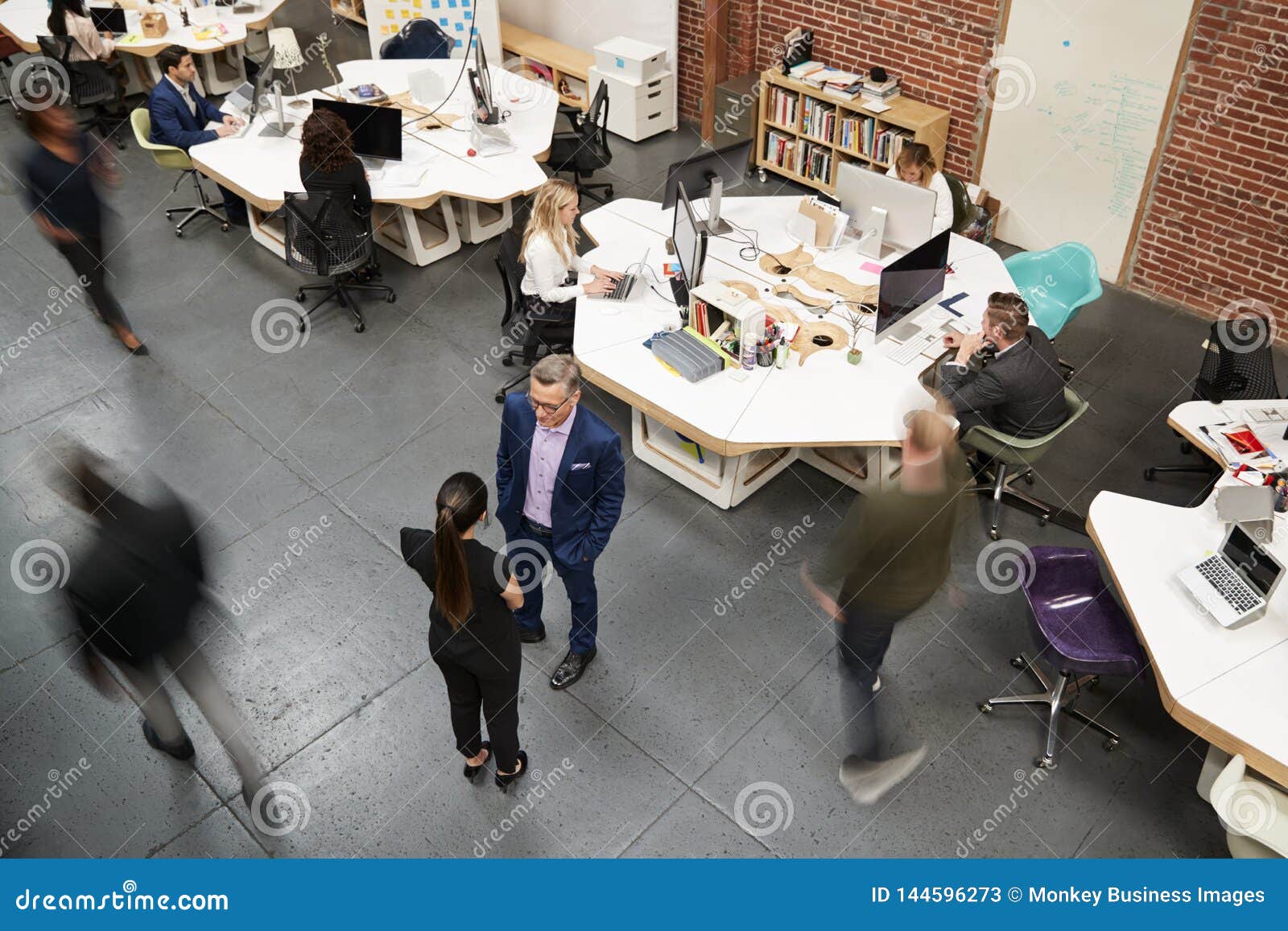 Overhead View of Busy Modern Open Plan Office Stock Image - Image of ...