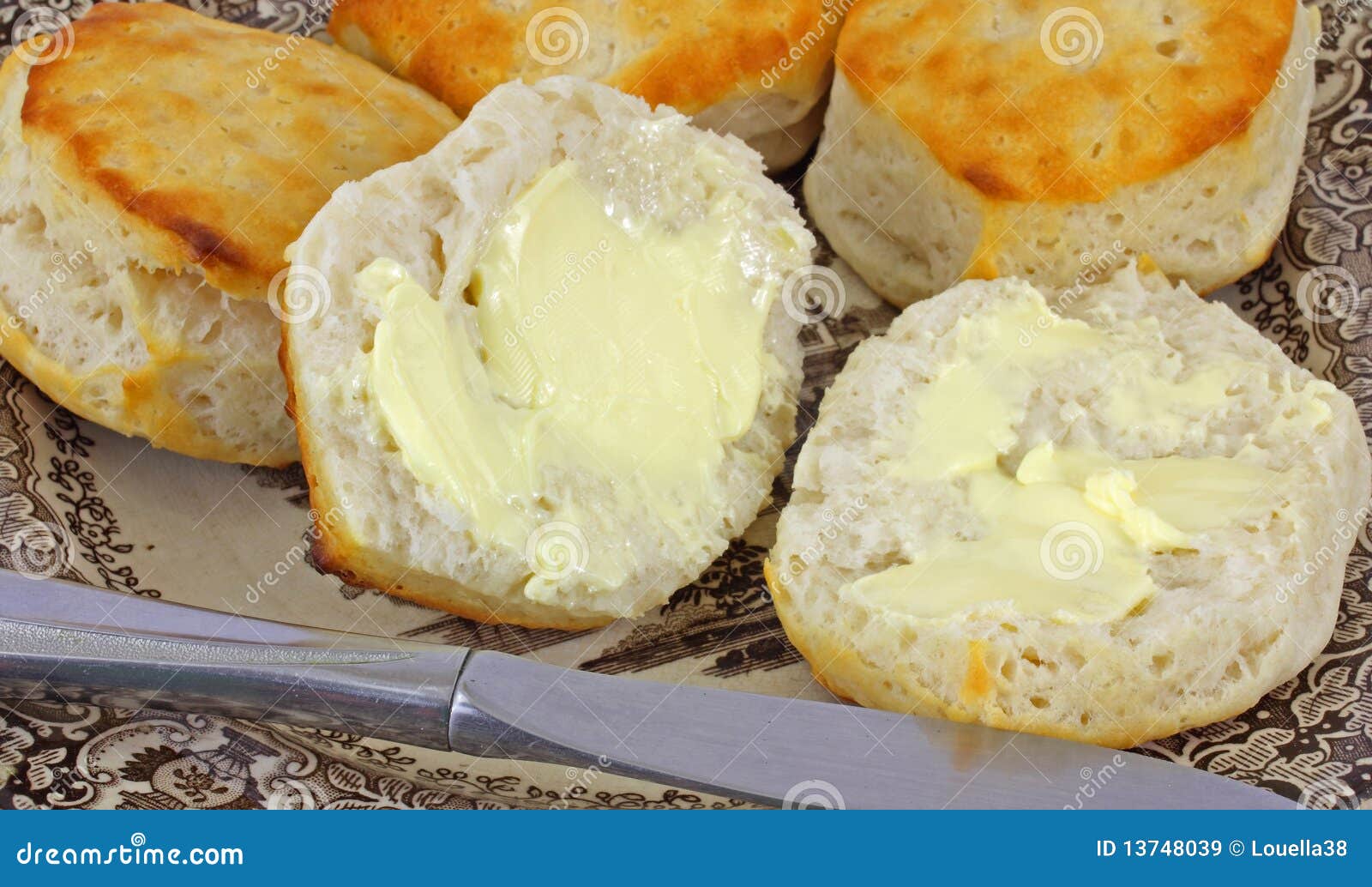 Overhead View Buttered Biscuits Stock Image - Image of browned, texture ...