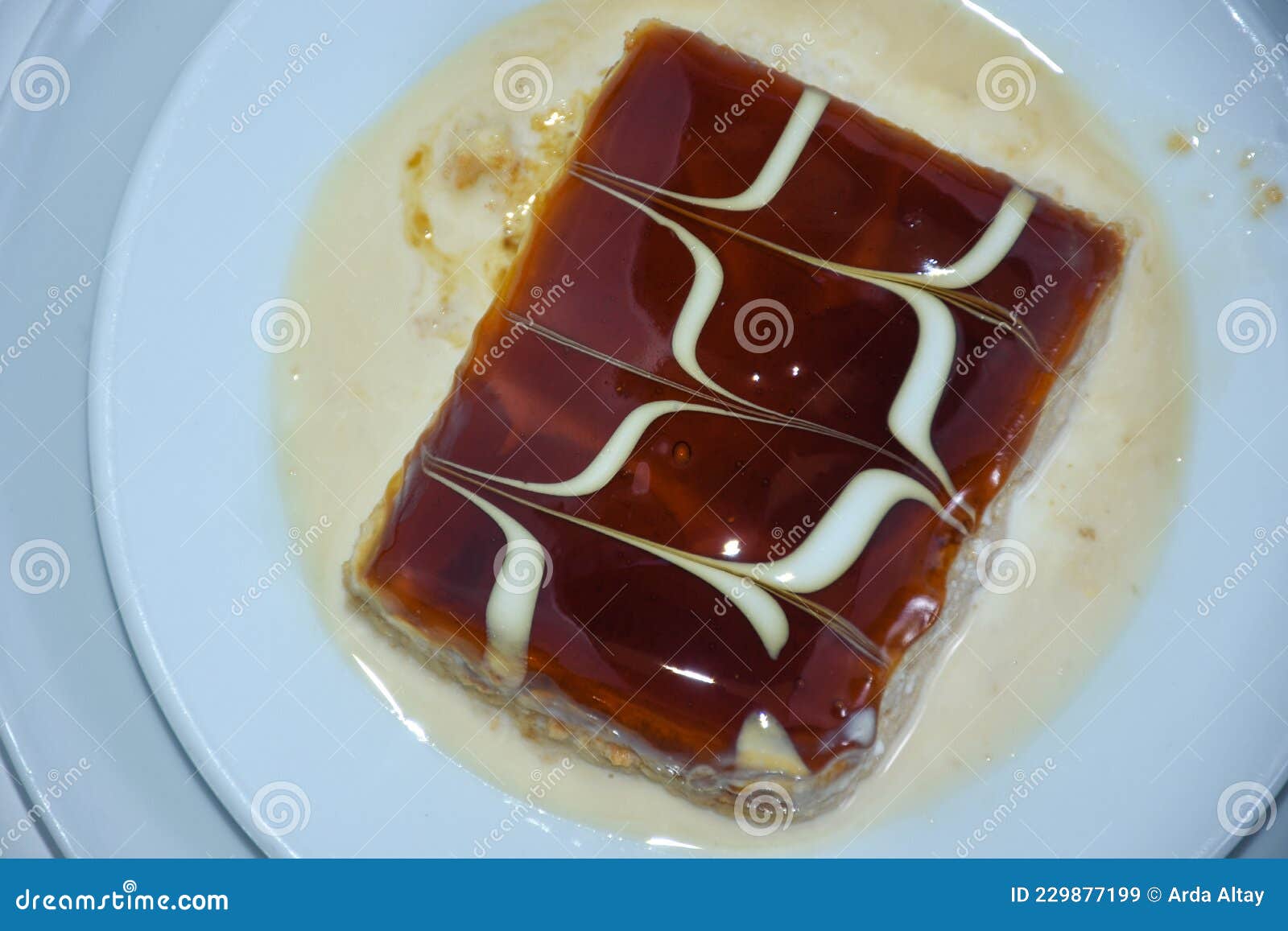 Overhead View of Caramel Trilece, Turkish Dessert Served on Plate Stock ...