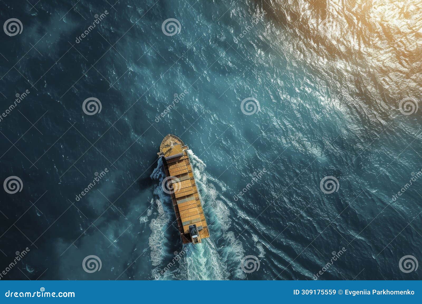 Overhead View of Cargo Ship in Deep Blue Ocean Stock Image - Image of ...