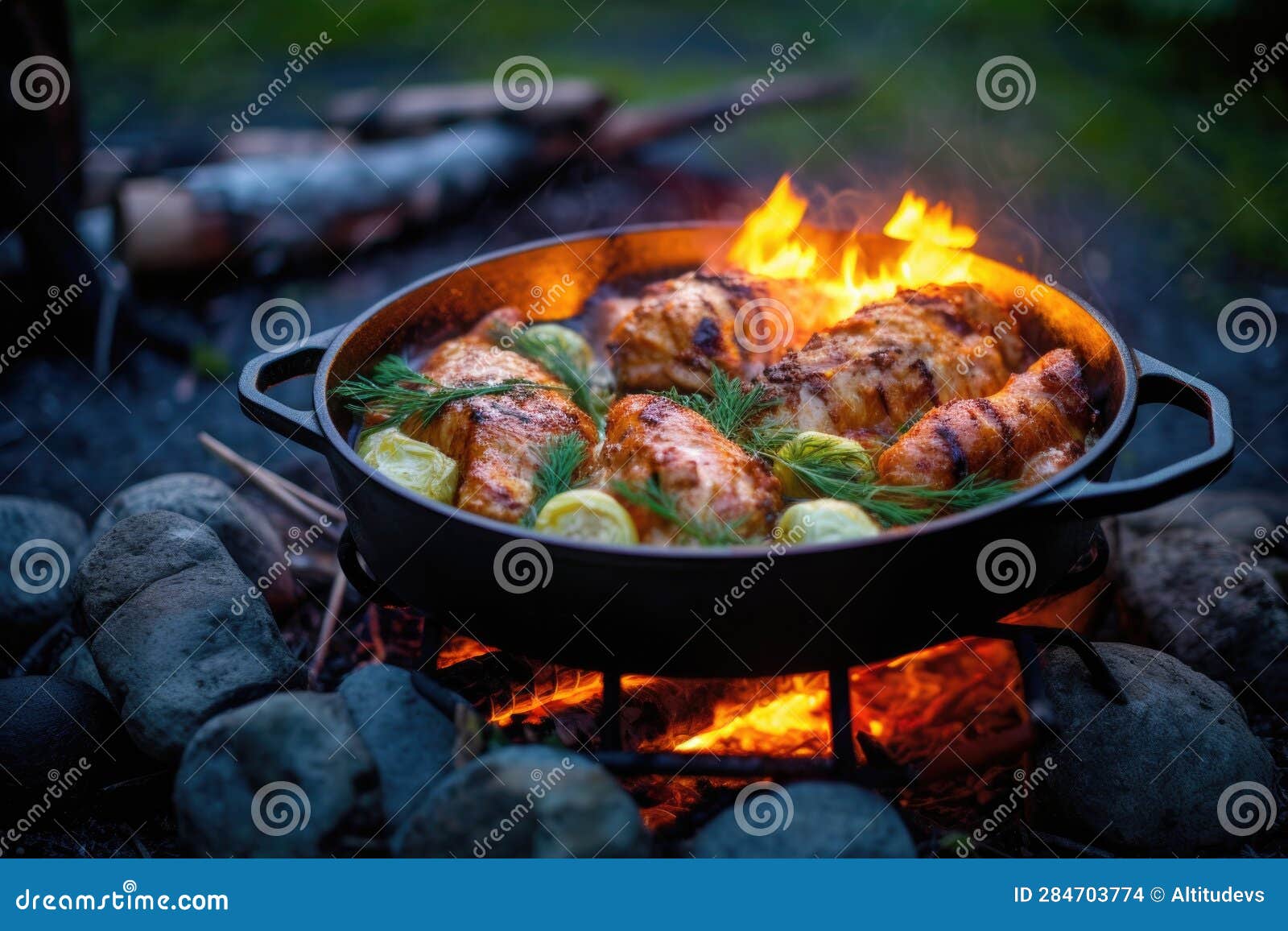Overhead View of a Chicken Roasting on a Spit Stock Photo - Image of ...