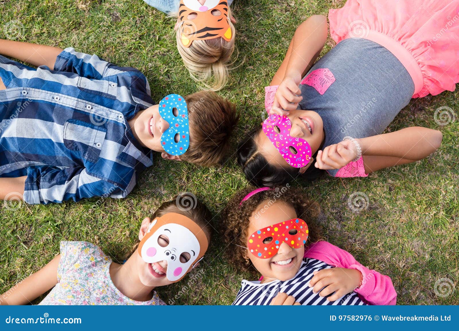 Overhead View of Children Wearing Mask Stock Photo - Image of ...