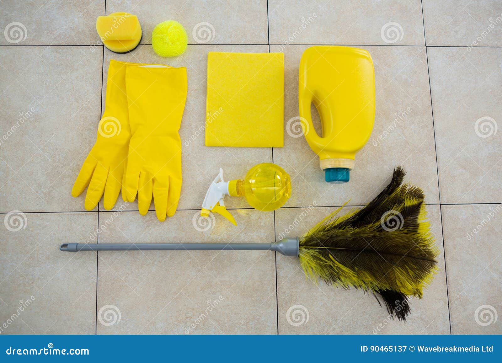 Overhead View of Cleaning Products and Duster Stock Image - Image of ...