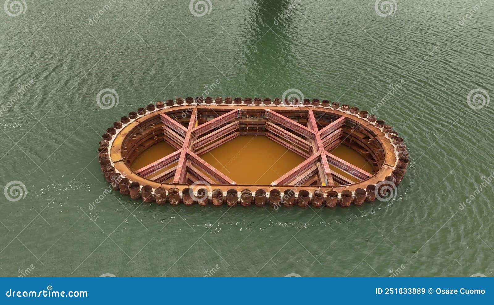 Overhead View of Coffer Dam Holding Back River Water on Bridge ...