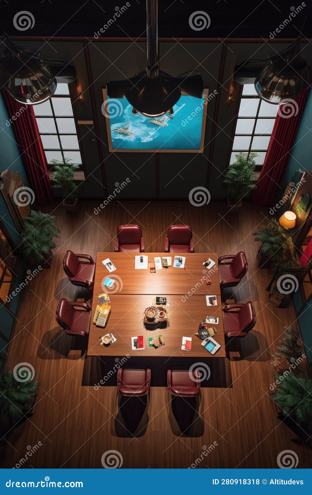 Overhead View of Conference Room with Chairs and Projector Stock ...