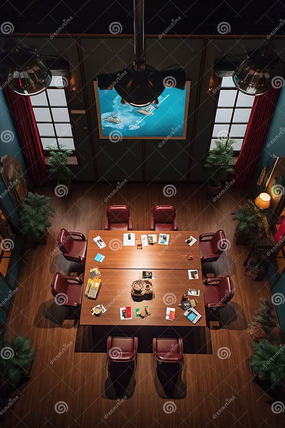 Overhead View of Conference Room with Chairs and Projector Stock ...