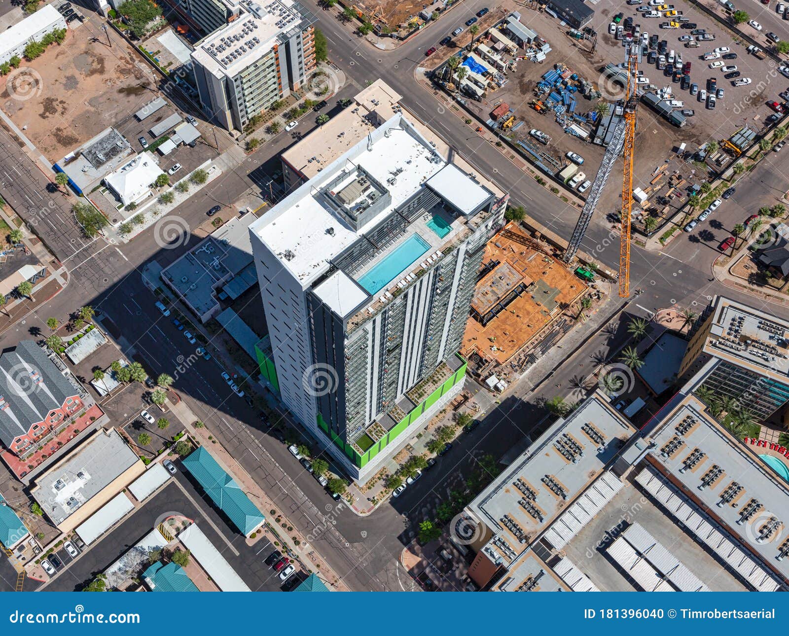 Overhead View of Construction with Tower Crane Stock Photo - Image of ...
