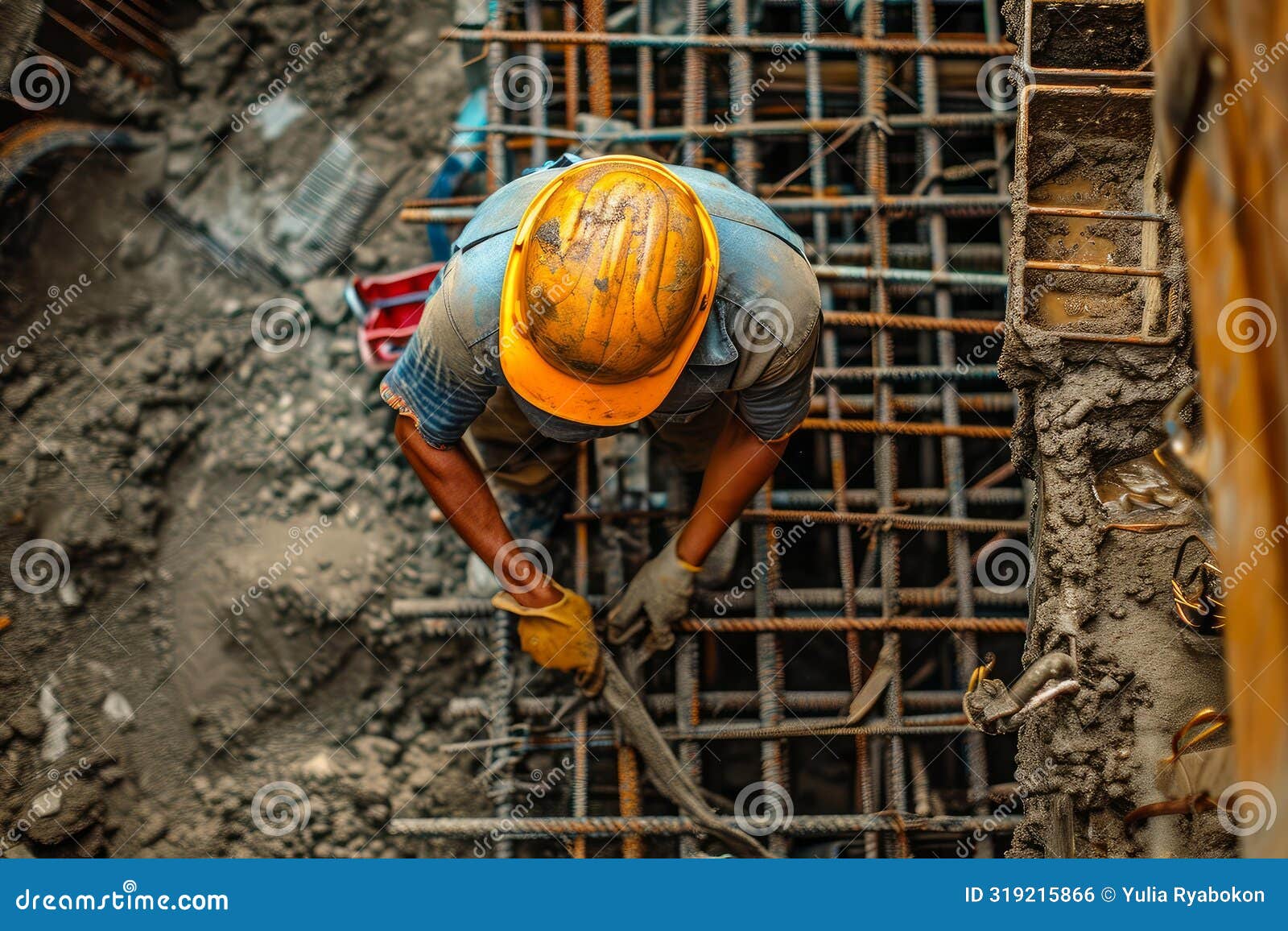 Construction Worker Bending Rebar at a Building Site Stock Photo ...