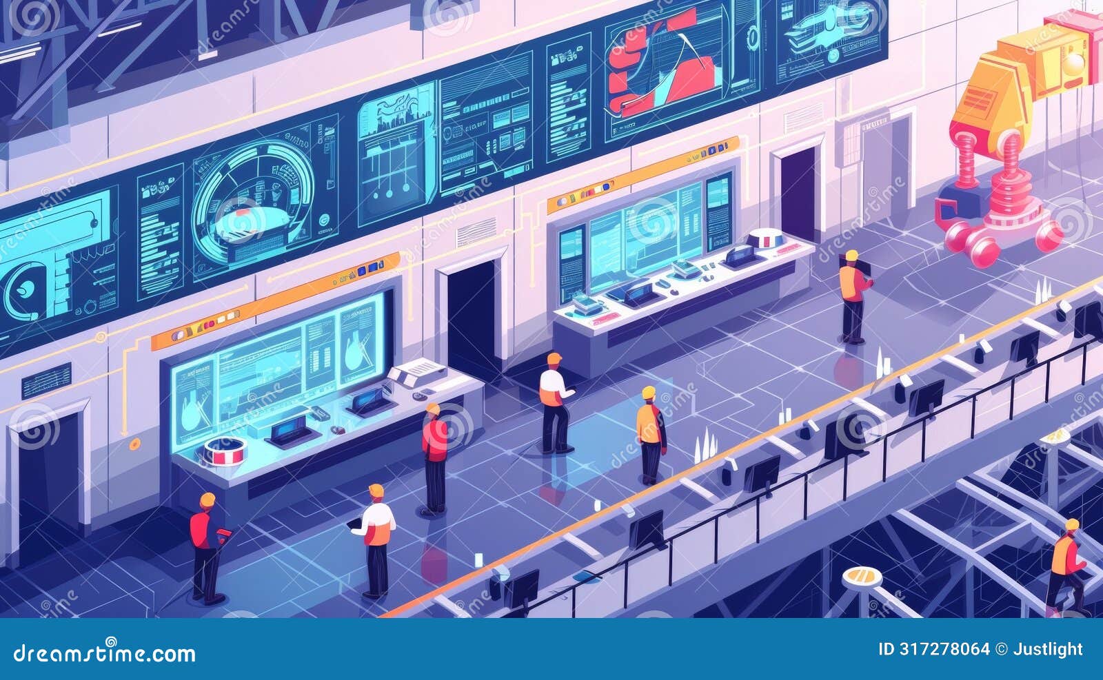 An Overhead View of a Control Center with Multiple Screens Displaying ...