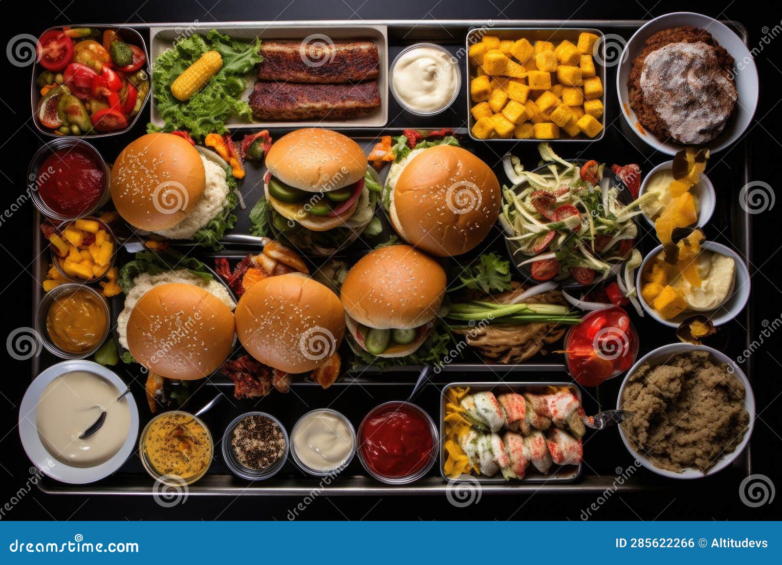 Overhead View of a Deconstructed Burger Layout Stock Photo - Image of ...