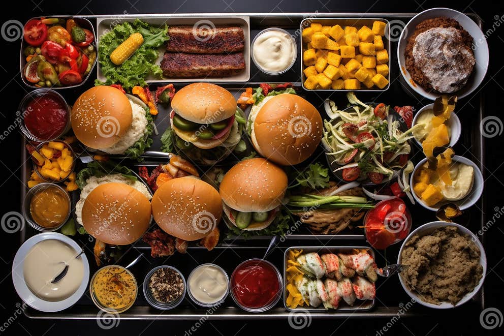Overhead View of a Deconstructed Burger Layout Stock Photo - Image of ...