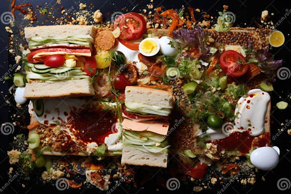 Overhead View of a Deconstructed Sandwich Stock Illustration ...