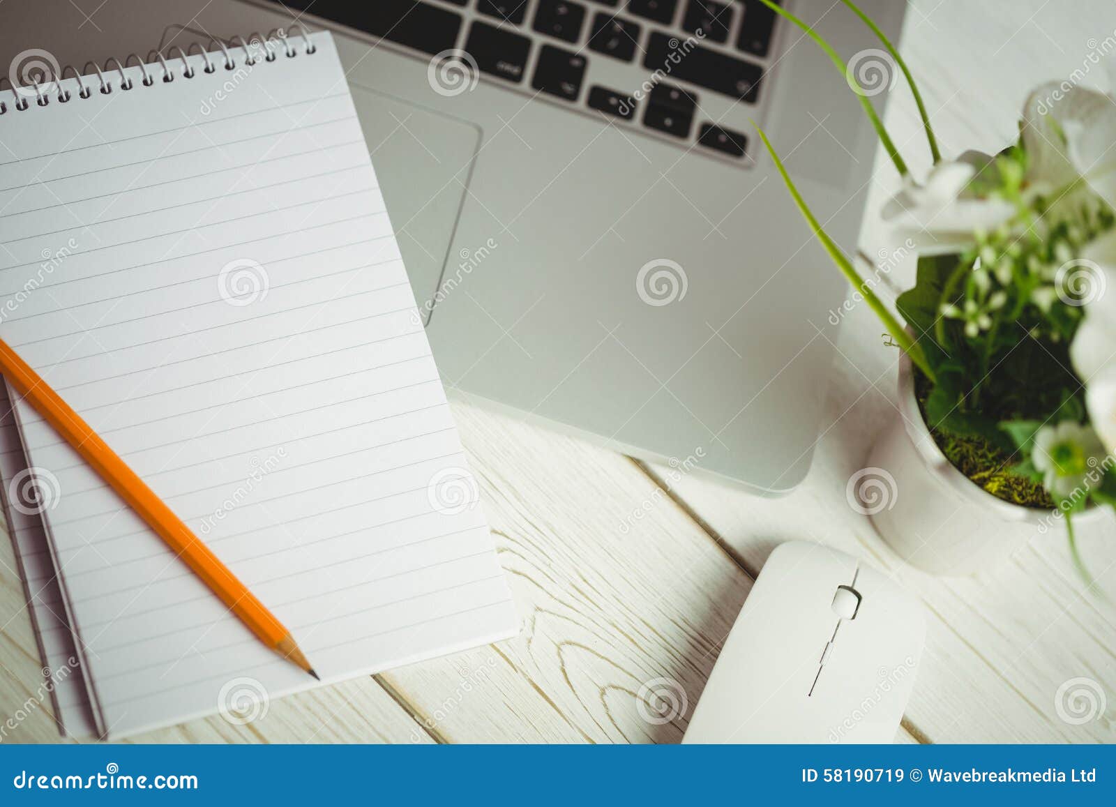 Overhead view of an desk stock image. Image of desk, flowers - 58190719