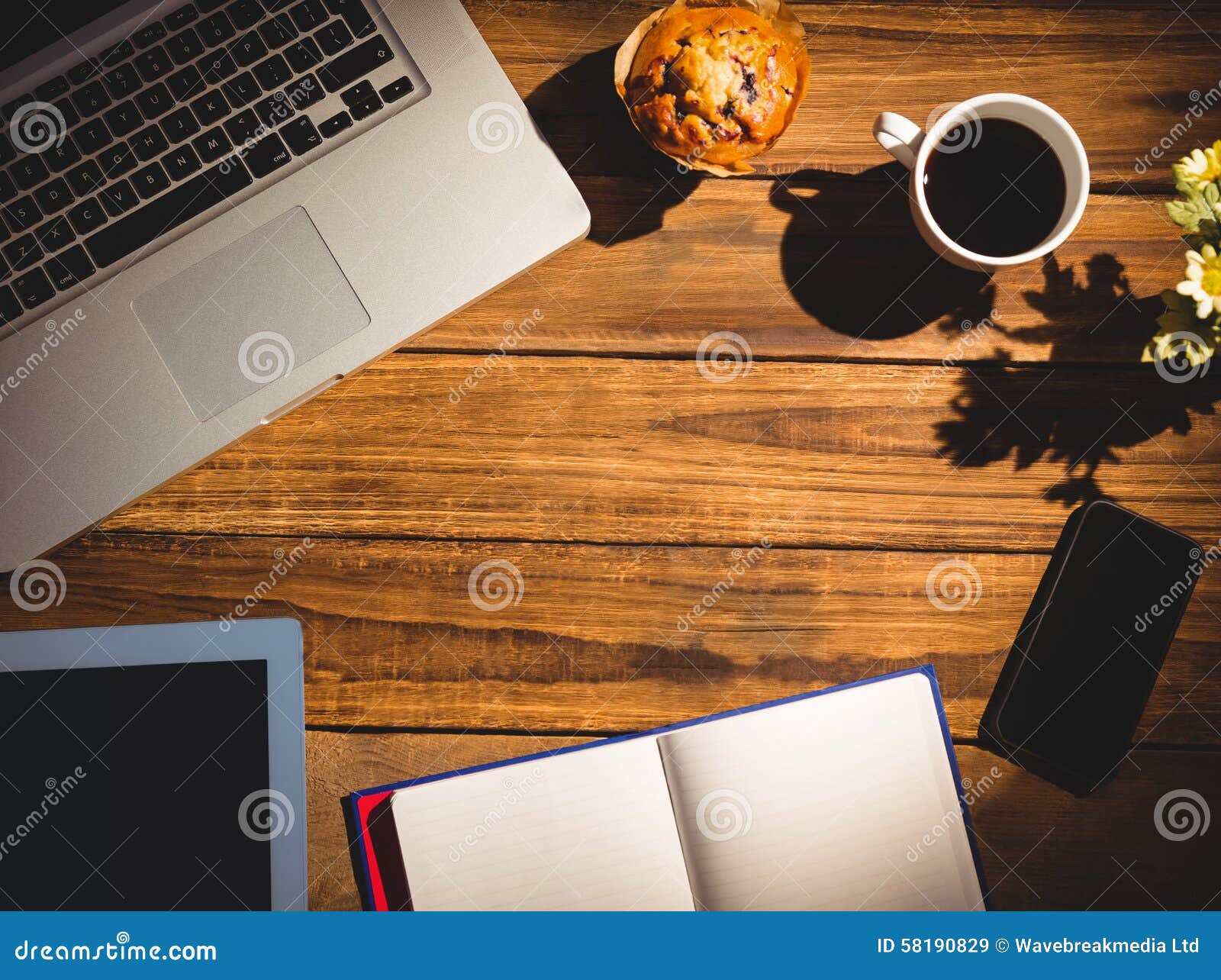 Overhead view of an desk stock image. Image of desk, book - 58190829