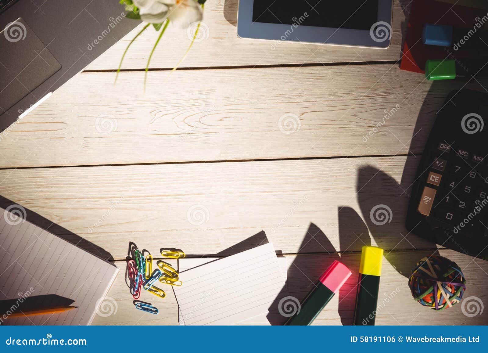 Overhead view of an desk stock photo. Image of notes - 58191106