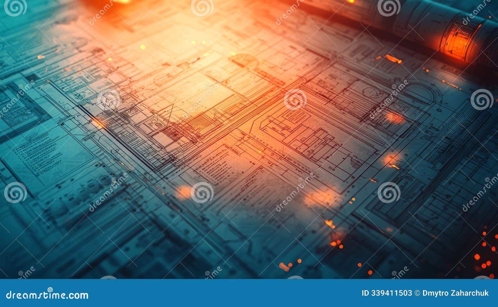 An Overhead View of a Detailed Engineering Blueprint with ISO ...