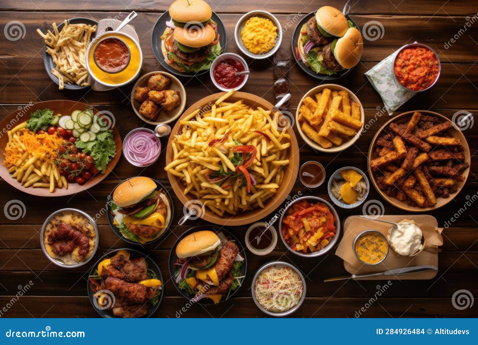 Overhead View of Different Burger Toppings on Table Stock Illustration ...