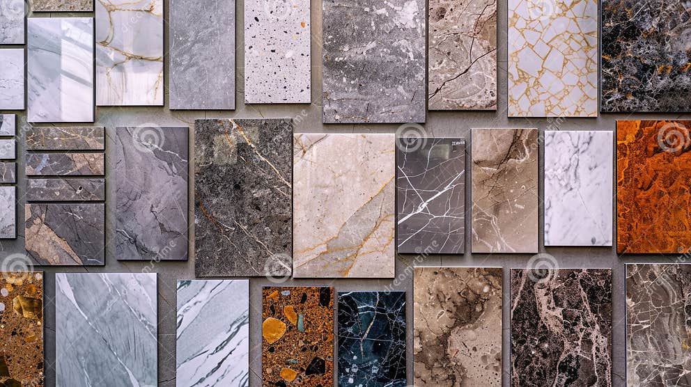 An Overhead View of Different Marble and Stone Samples, Arranged in an ...