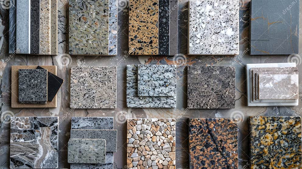 An Overhead View of Different Marble and Stone Samples, Arranged in an ...