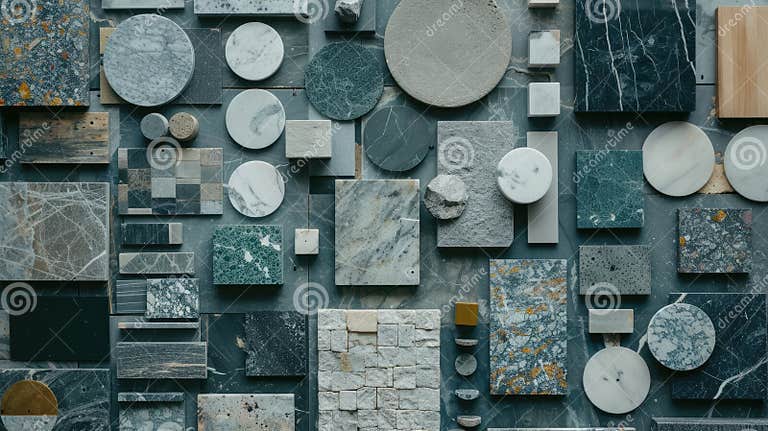 An Overhead View of Different Marble and Stone Samples, Arranged in an ...