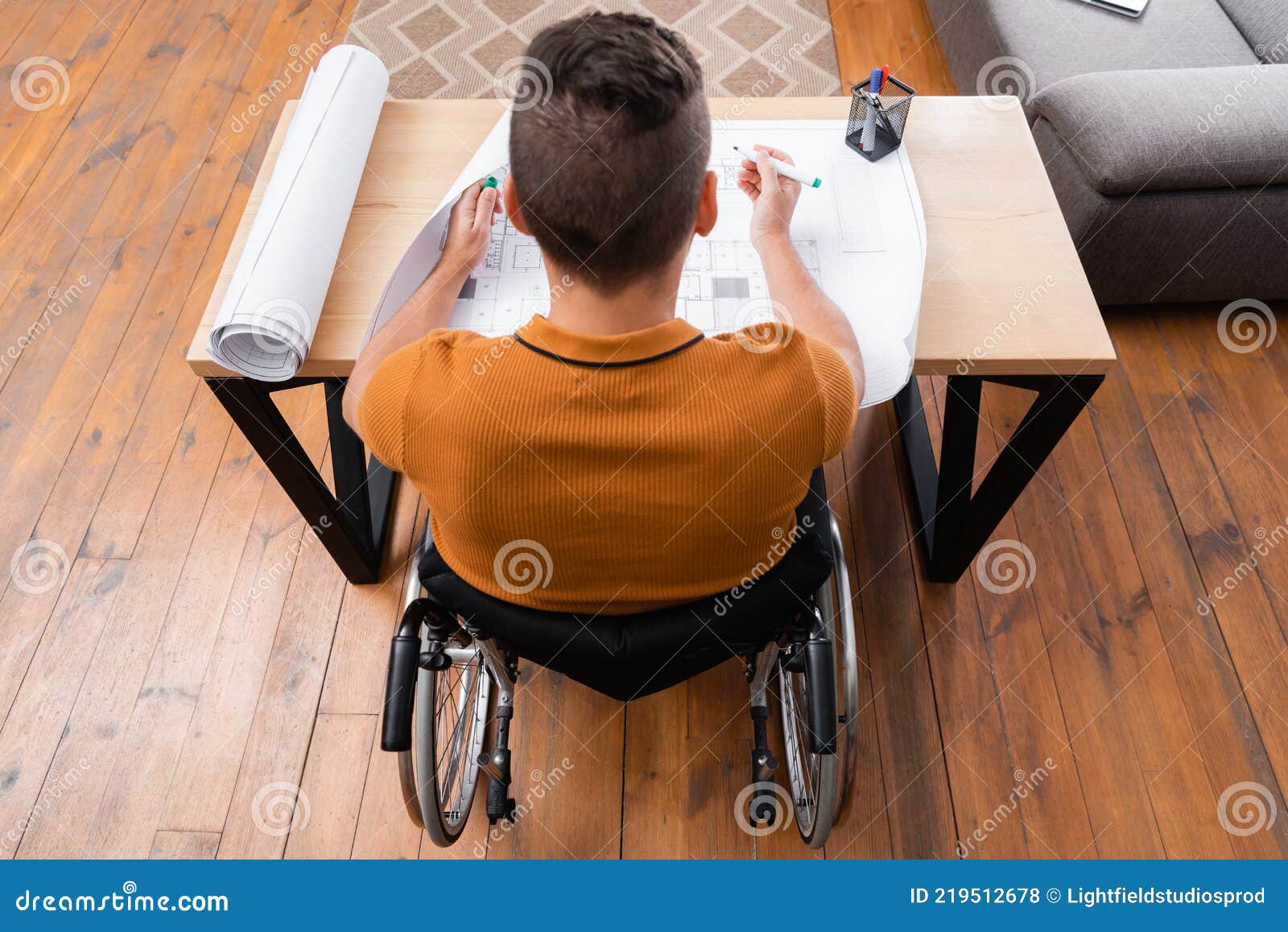 Overhead View of Disabled Engineer Working Stock Photo - Image of ...
