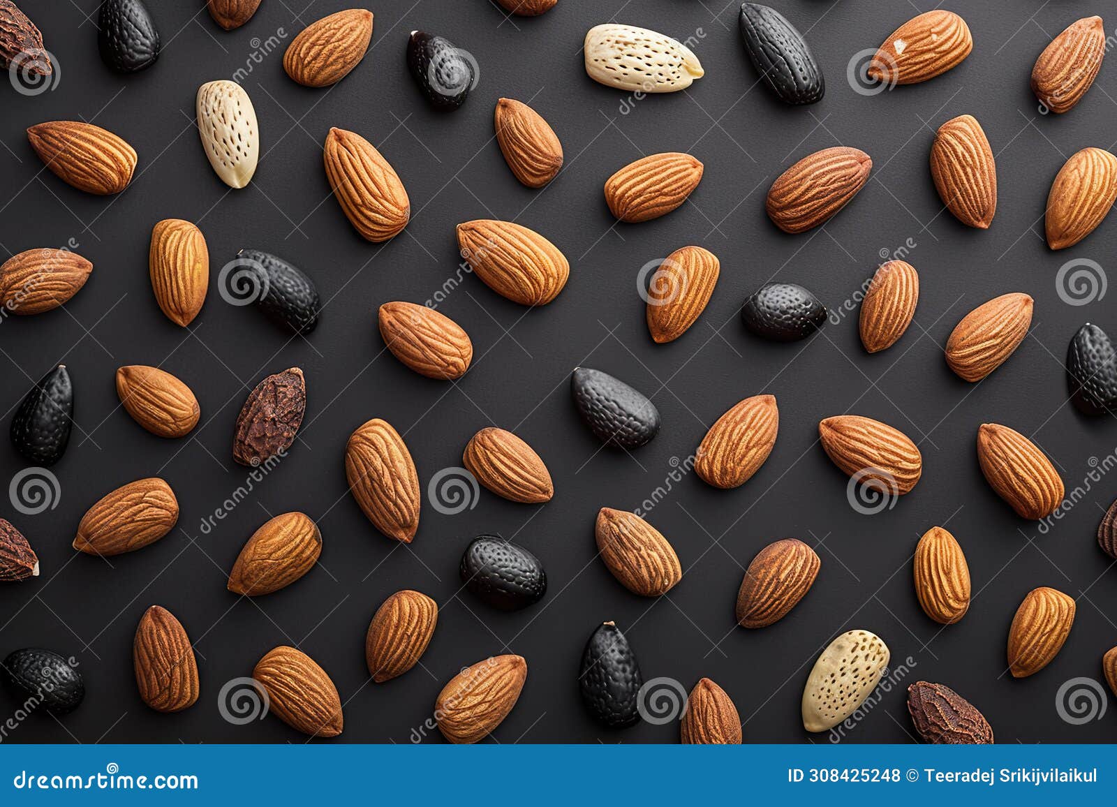 An Overhead View of a Diverse Assortment of Almonds in Different ...